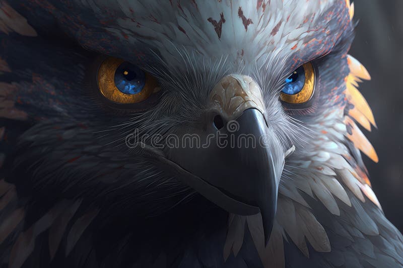 Close-up of Griffin S Majestic Face, with Piercing Eyes and Sharp Beak ...