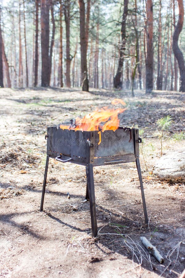 Close Up of Grill on Fire.the Spot for Barbecue Grill.Kebabs on the ...