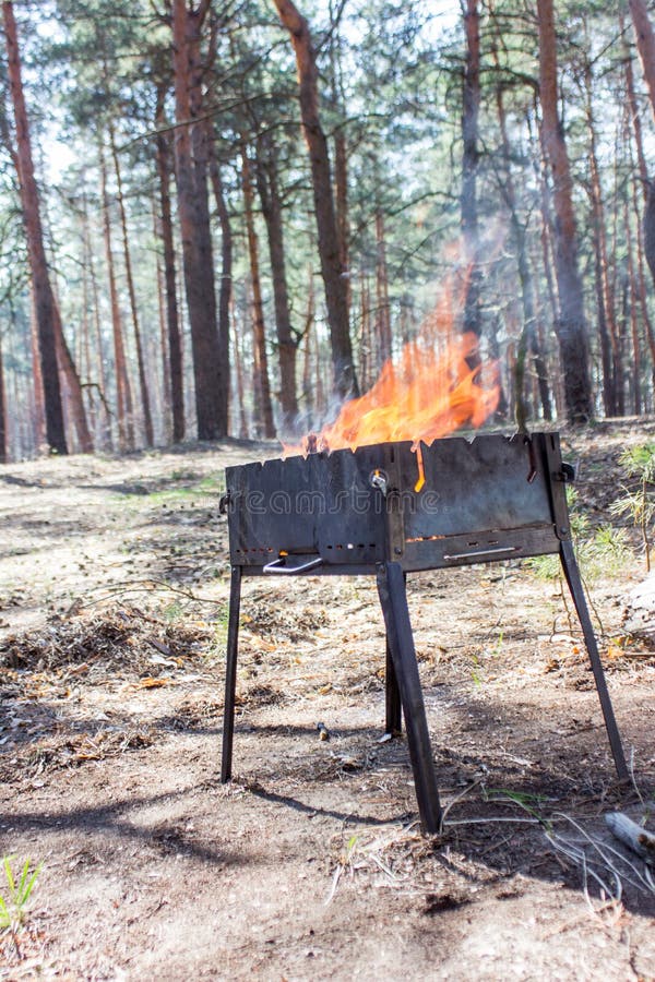 Close Up of Grill on Fire.the Spot for Barbecue Grill.Kebabs on the ...