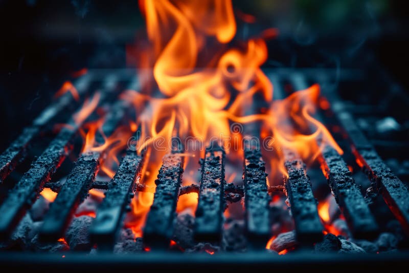 A Close Up of a Grill with Flames on it Stock Image - Image of closeup ...