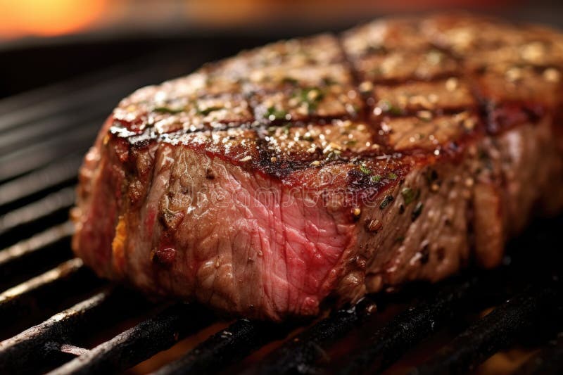 Close-up of Grill Marks on a Juicy Ribeye Steak Stock Illustration ...