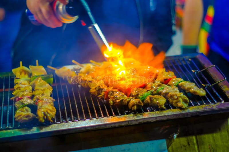 Close Up of Grilled in a Barbecue on Fire. Barbecue Grill with V Stock ...