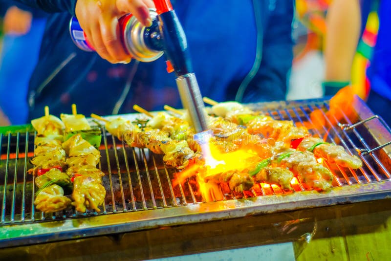 Close Up of Grilled in a Barbecue on Fire. Barbecue Grill with V Stock ...