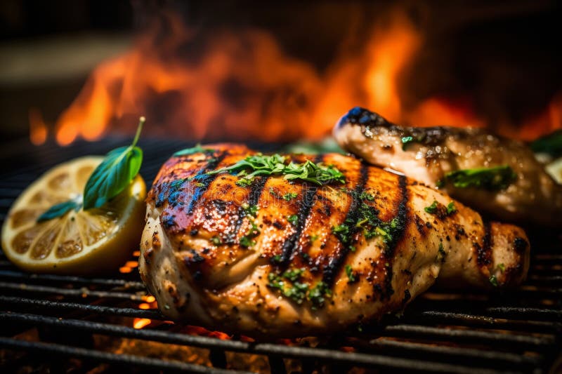 A Close-up of Grilled Chicken Cooking on the Grill. AI Stock ...