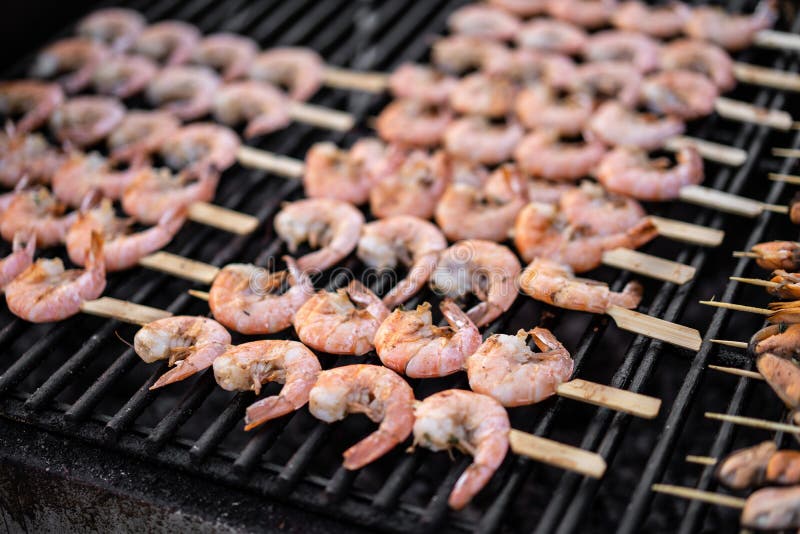 Close Up Grilled Delicious Shrimp. Stock Photo - Image of snack ...