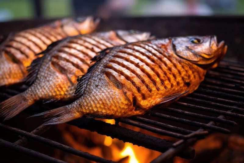 Close-up of Grilled Fish with Grill Marks on Boat Stock Illustration ...