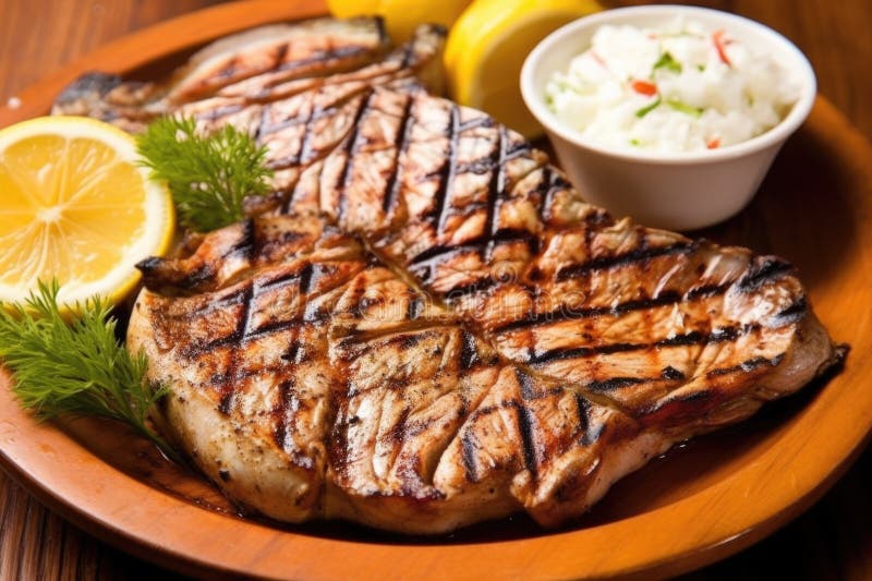 Close-up of Grilled Fish Steak Texture Stock Image - Image of seafood ...