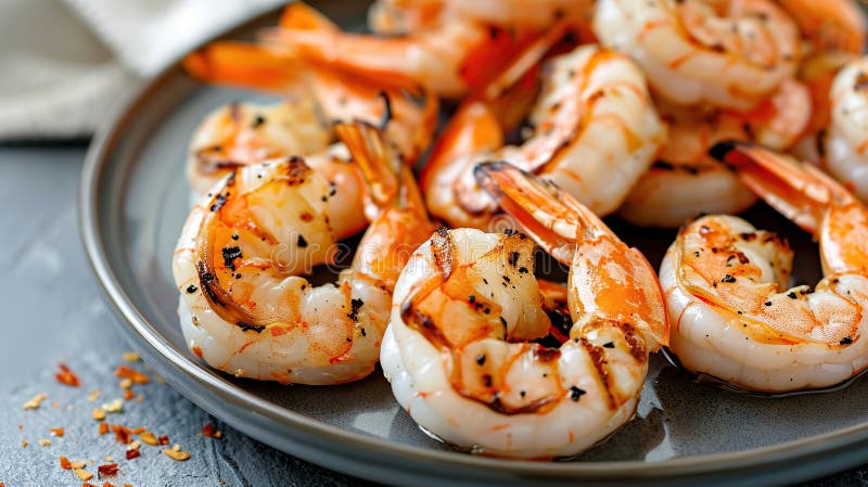 Close-Up Grilled Giant River Shrimps on Plate, Generative AI Stock ...