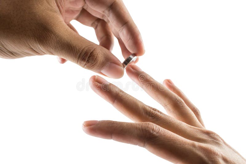 Close-up of the Groom and Bride Exchanging Rings, Isolated on White ...