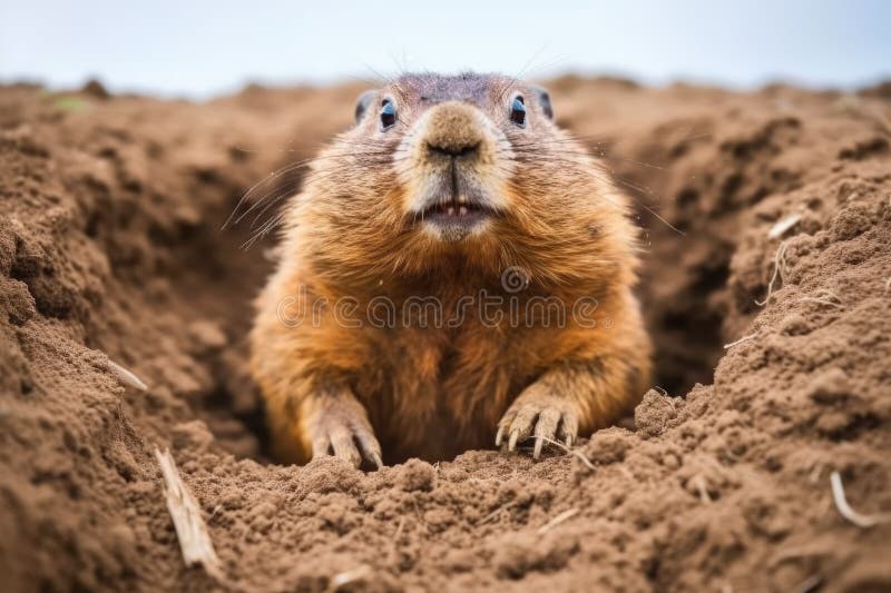 Close-up of a Groundhog Standing Outside a Burrow Stock Image - Image ...