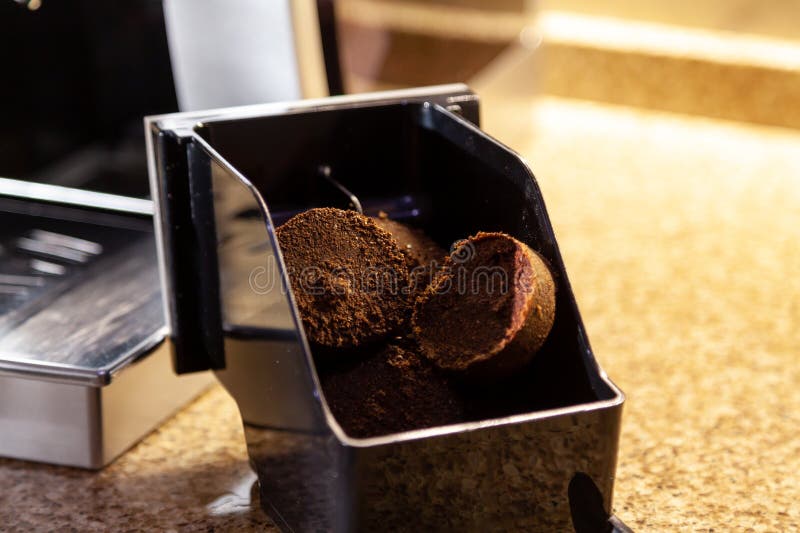 Close-up Grounds Container after Coffee Machine Stock Photo - Image of ...