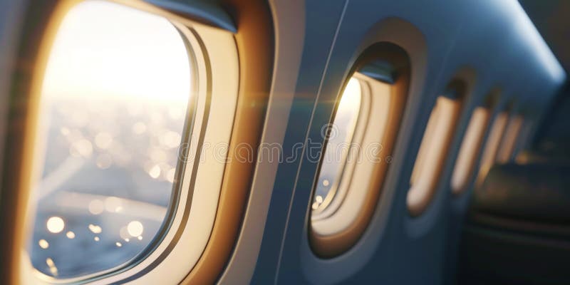 Close-up of a Group of Airplane Windows Against a Sky of Clouds ...