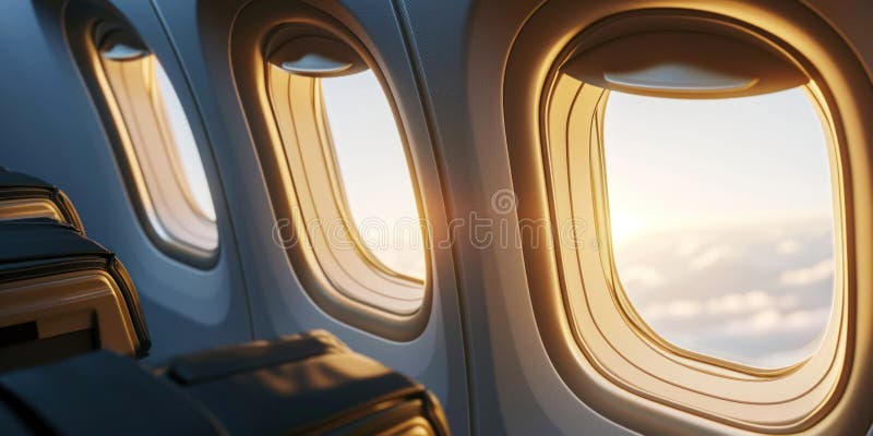 Close-up of a Group of Airplane Windows Against a Sky of Clouds ...