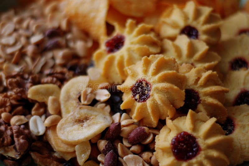Close-up of a Group of Assorted Cookies, Dried Fruits and Nuts. Stock ...