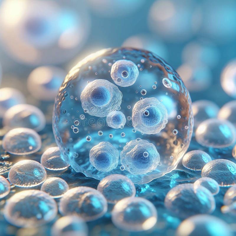 A Close-up of a Group of Cells in a Transparent Sphere. the Cells are ...