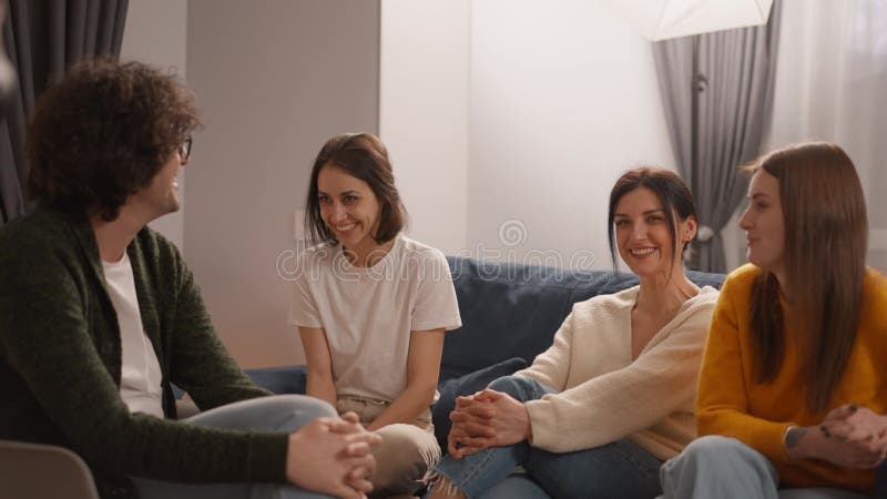 Close Up Group of Diverse People Talking and Sitting in a Circle during ...