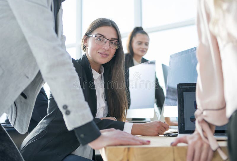 Close Up. a Group of Employees Analyzing Financial Data Stock Image ...
