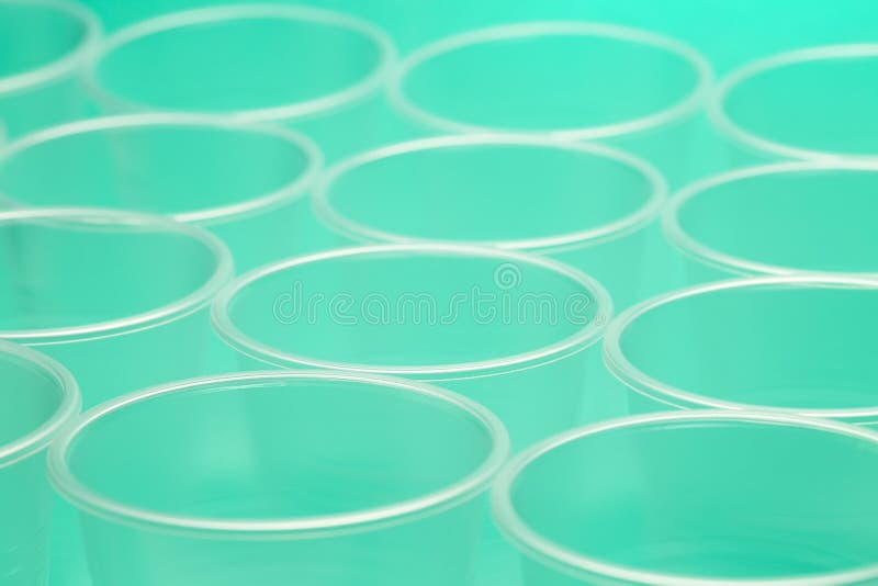 Close Up of a Group of Empty Translucent Plastic Cups, Ordered on a ...