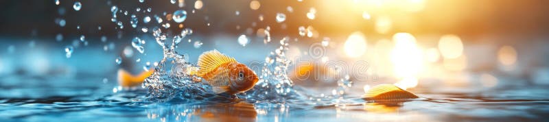 Close-up of a Group of Fish Breaking the Water Surface with Sparkling ...