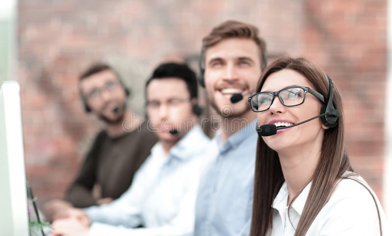 Close Up.group Happy Call Center Operators Stock Image - Image of ...