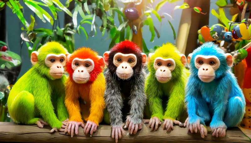 Group of Multicolored Monkey Dolls in a Souvenir Shop - Generative Ai ...