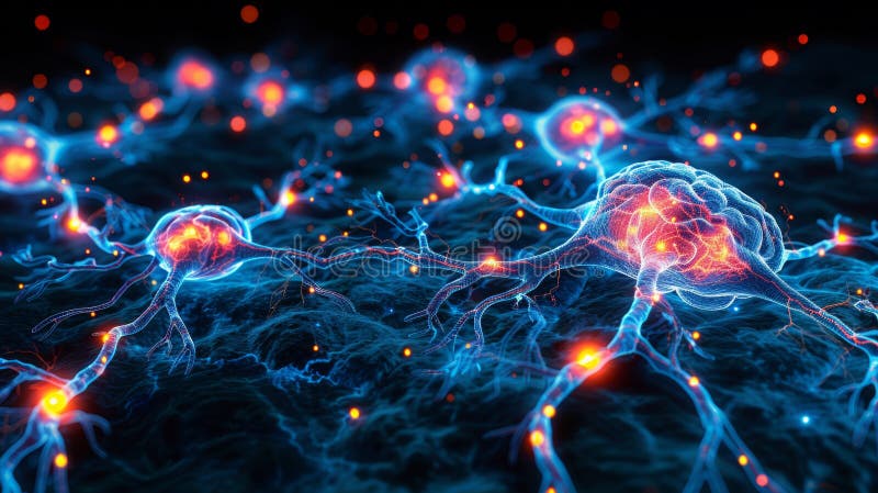 A Close Up of a Group of Neurons in the Brain, AI Stock Illustration ...