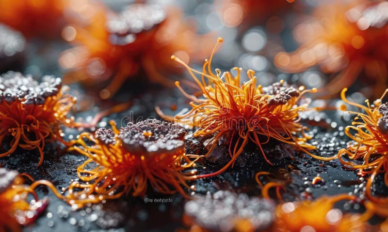 A Close Up of a Group of Orange Things on a Black Background. Stock ...