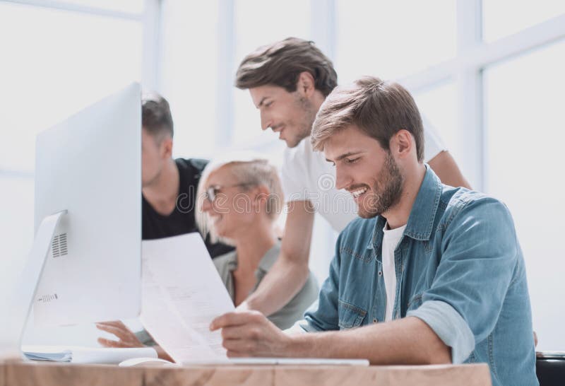 Close Up. a Group of People Working on Computers Stock Image - Image of ...