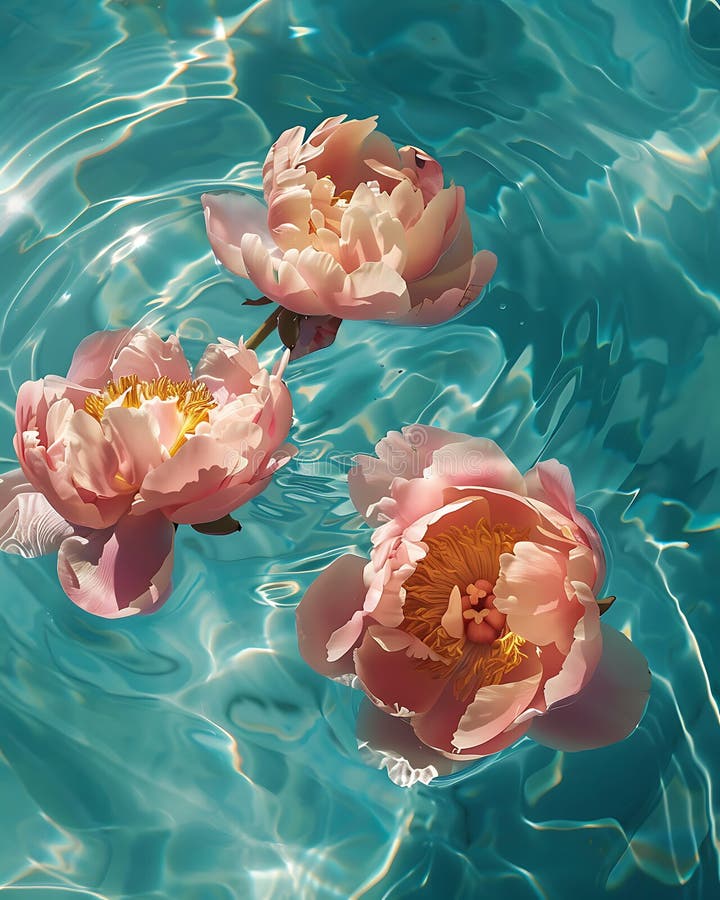 A Group of Pink Peonies Floating in a Water, a Group of Pink Flowers ...