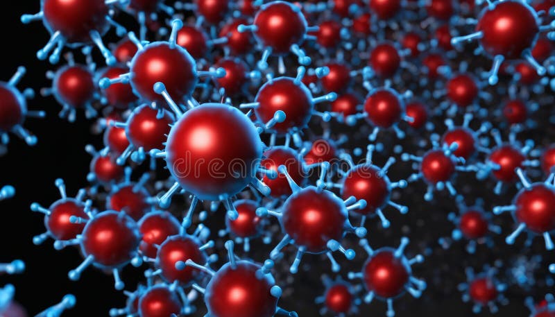 A Close Up of a Group of Red and Blue Atoms Stock Illustration ...