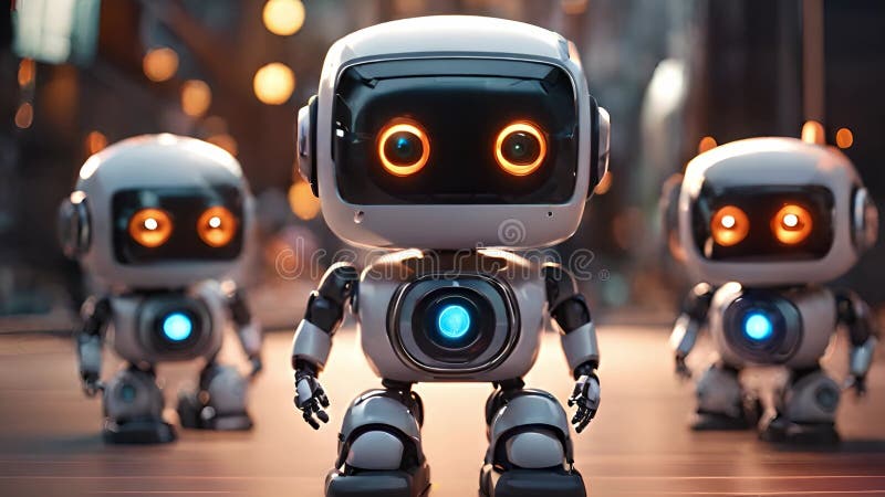 Close-up Group of Robot Looking Different Angle and To Camera. Stock ...