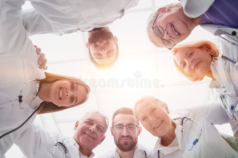 Close Up. Group of Scientists and Doctors Standing in a Circle Stock ...
