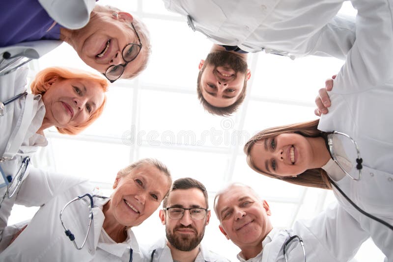 Close Up. Group of Scientists and Doctors Standing in a Circle Stock ...