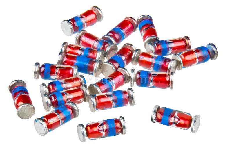 Set of Cylindrical SMD Zener Diodes in Red Blue Glass Tubes Isolated on ...