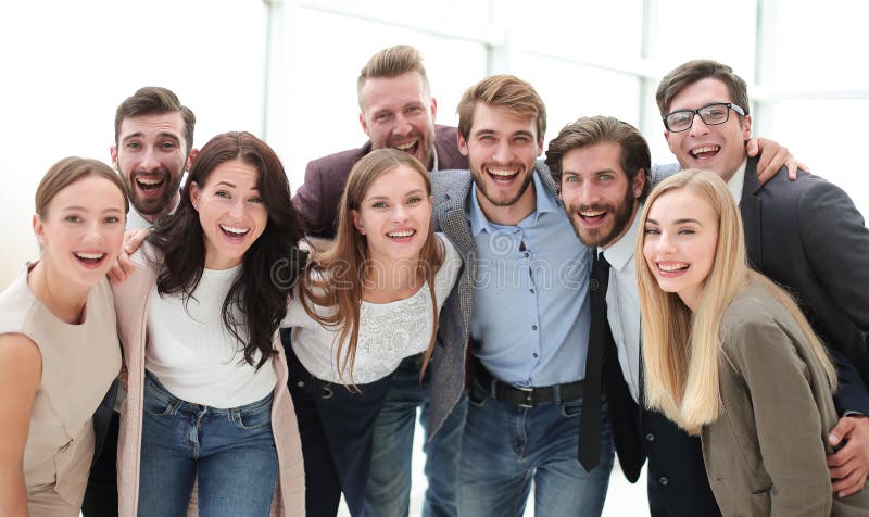 Close Up. Group of Smiling Young People Looking at the Camera Stock ...