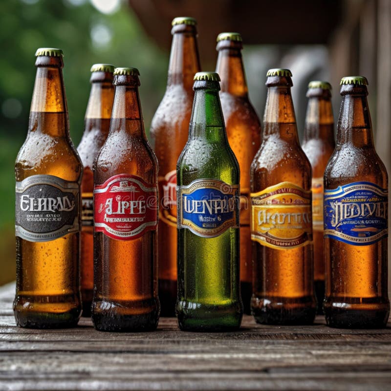 Close Up the Group of Wet Bottles of Beer Stock Illustration ...