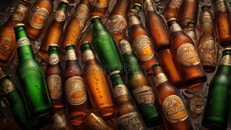 Close Up the Group of Wet Bottles of Beer Stock Illustration ...
