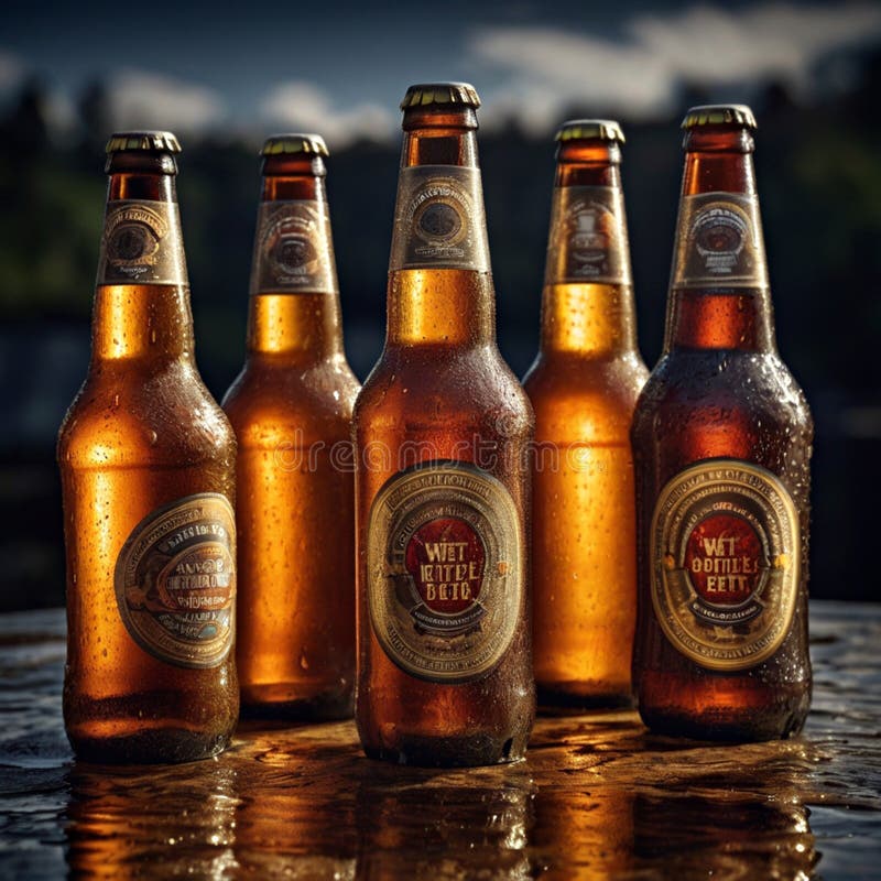 Close Up the Group of Wet Bottles of Beer Stock Illustration ...