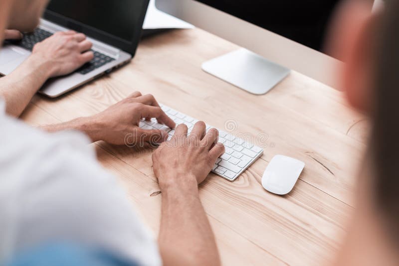 Close Up. Groups Student Working on Computers Stock Image - Image of ...