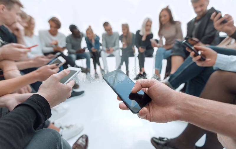 Close Up. Groups of Young People with Smartphones Stock Photo - Image ...