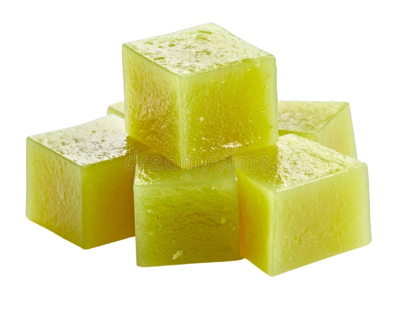 Close Up of Guava Jelly Cubes Forming a Stack on Transparent Background ...