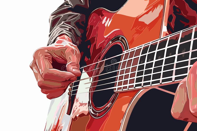 Close-Up of a Guitar Being Played Isolated Illustration Stock Vector ...