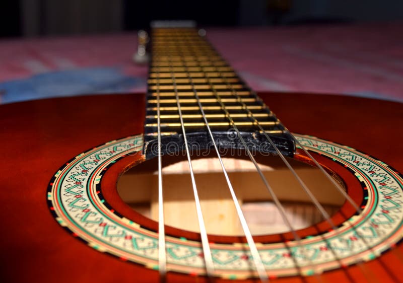 Close Up Of Guitar Strings. Brown Classical Guitar Stock Image - Image ...