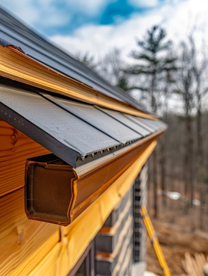 Close-up of a Gutter on a Wooden House Under Sunlight. Stock Image ...
