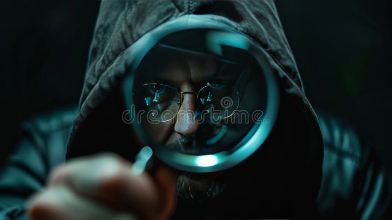 Close Up of a Hacker Magnified through Glass, Highlighting the ...