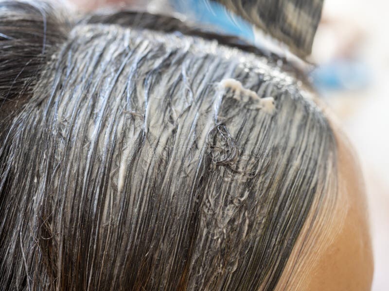 Close-up of the Hair on Which the Paint is Applied. Hair Coloring Stock ...