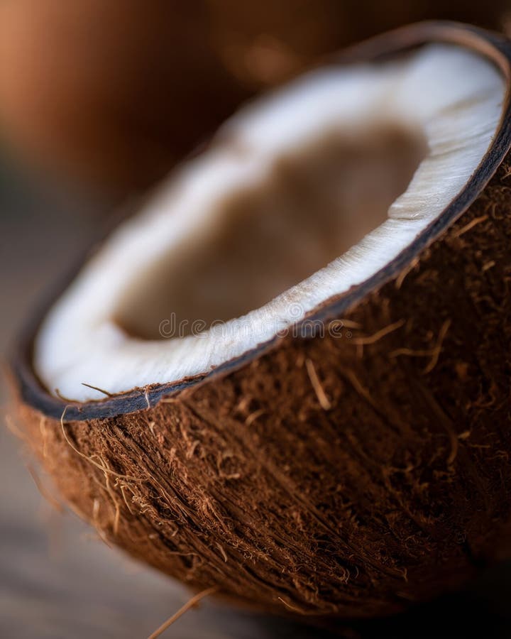 A Close Up of a Half of a Coconut on a Table Stock Photo - Image of ...