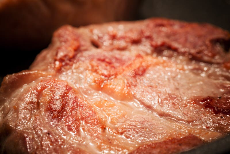 Close Up Half Cooked Juicy Meat Stock Photo - Image of fatty ...