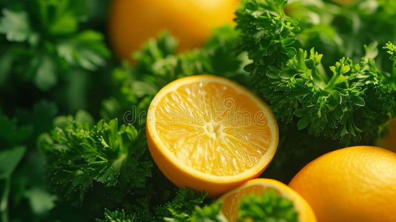 Close-up of Halved Orange and Parsley Leaves Stock Image - Image of ...