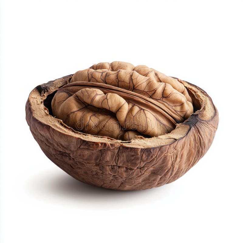 Close-up of a Halved Walnut, Its Kernel Resembling a Brain, Symbolizing ...
